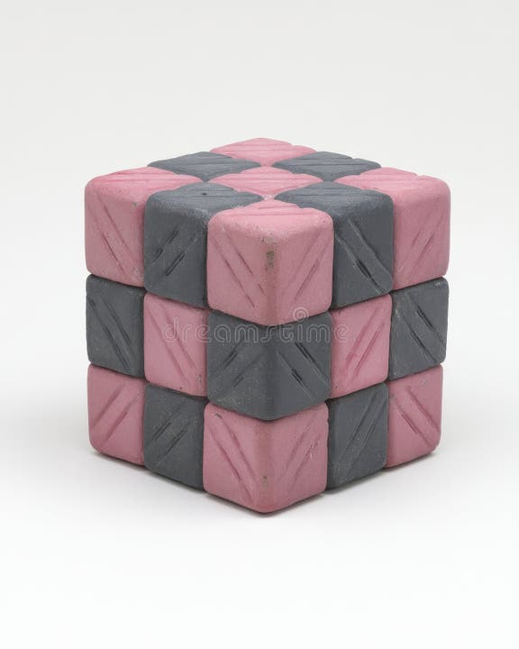 Textured Pink and Gray Cube Sculpture on White Background Stock ...