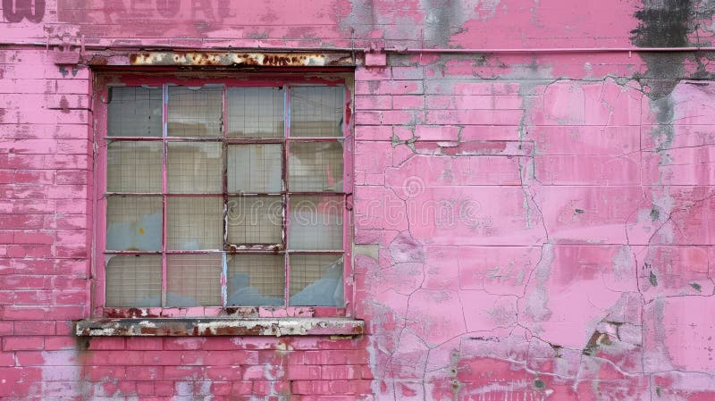 Textured Pink Window Grid on Brick Wall in Urban Setting Stock Image ...
