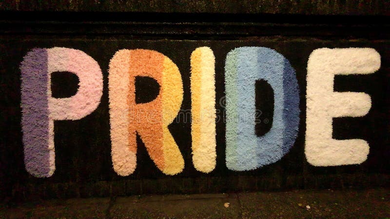 Textured Pride Text Art Illuminated on Dark Background Stock ...