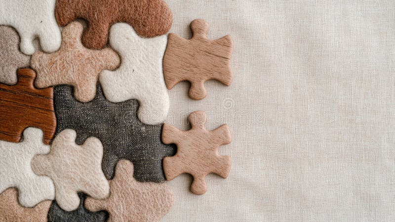 Textured Puzzle Pieces in Neutral Tones on Fabric Background Stock ...