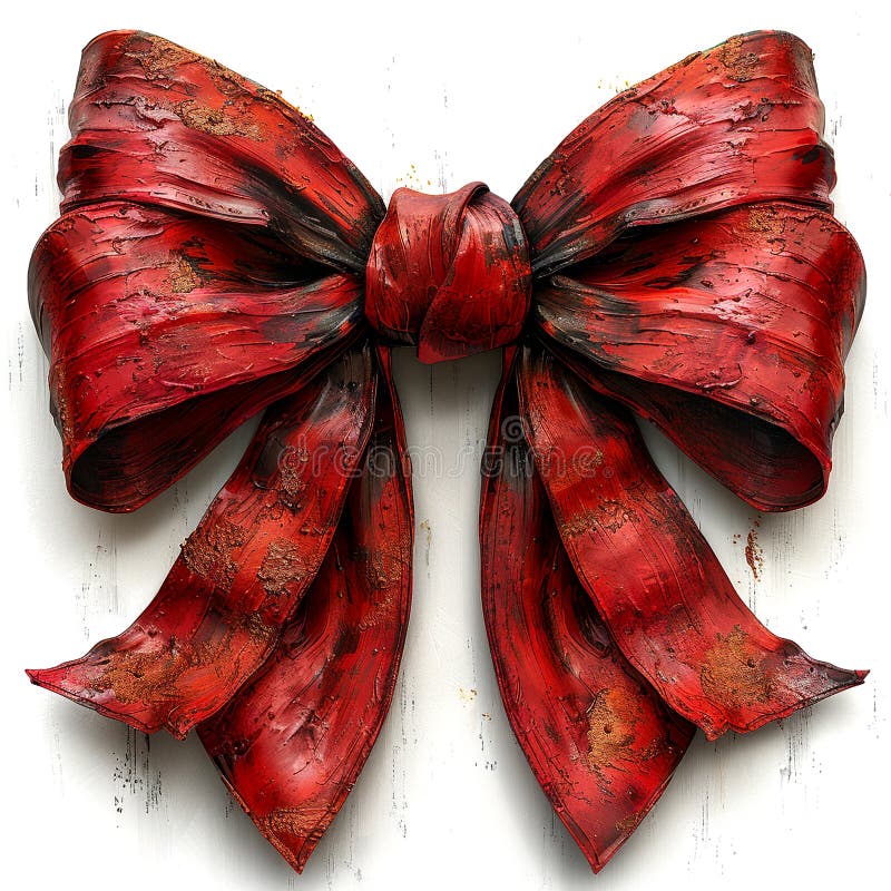 A Striking Red Bow Crafted from Textured Materials Adorning a Rustic ...