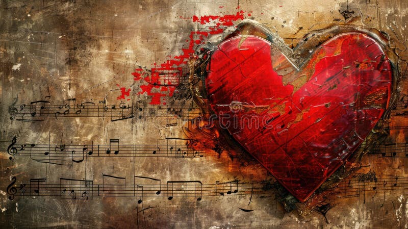 Textured Red Heart with Musical Notes Backdrop Stock Image - Image of ...