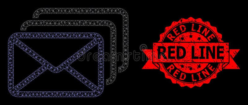 Textured Red Line Stamp Seal and Polygonal Mesh Mail Queue Stock Vector ...