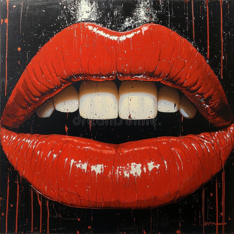Textured Red Lips with Splatter Effect on a Dark Background Stock Photo ...