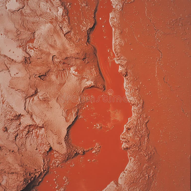 Textured Red Mud Surface with Cracks and Smooth Liquid Flow Stock Photo ...