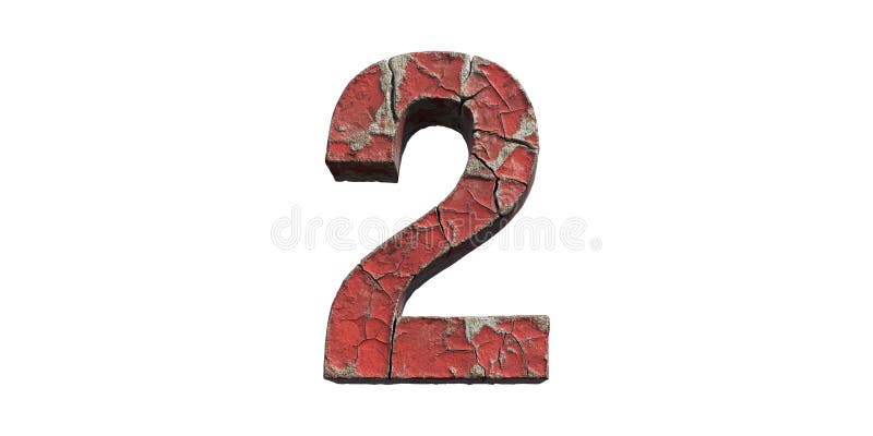 Textured Red Number 2 with Cracked Surface Isolated on Transparent ...