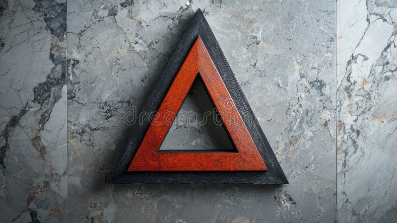 Textured Red Triangle Symbol on Grey Marbled Background with Subtle ...