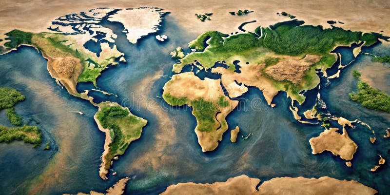 A Textured Relief Map of the World Showing Continents and Oceans. Generative AI Stock ...