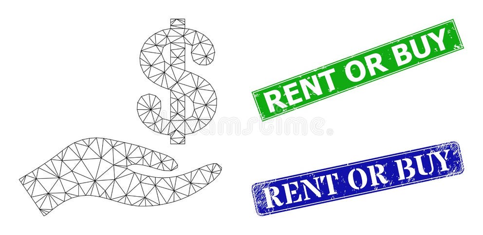 Textured Rent or Buy Badges and Polygonal Mesh Donation Hand Icon Stock ...