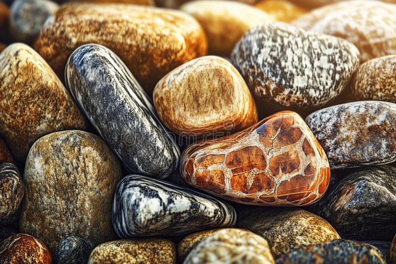 Textured River Stones in Sunlight Displaying Varied Natural Colors and ...