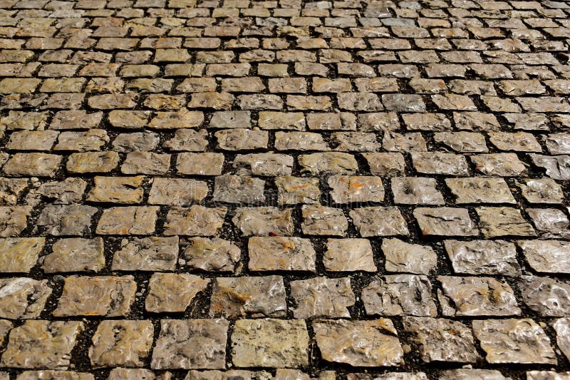 Textured Rough and Rustic Cube Beige Granite Stone Pavement Perspective ...