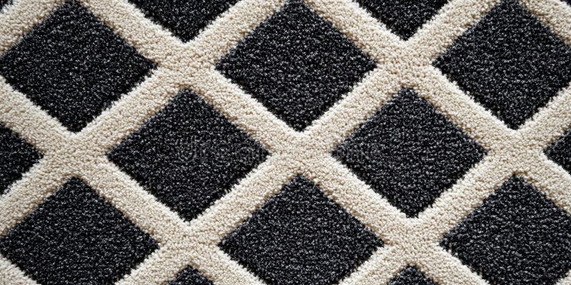 A Textured Rug Featuring a Diamond Pattern in Black and Cream Colors ...