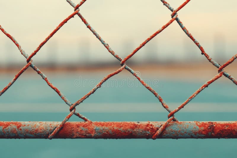 Rusty Fence Overlooking a Tranquil Sporting Field. Generative AI Stock ...