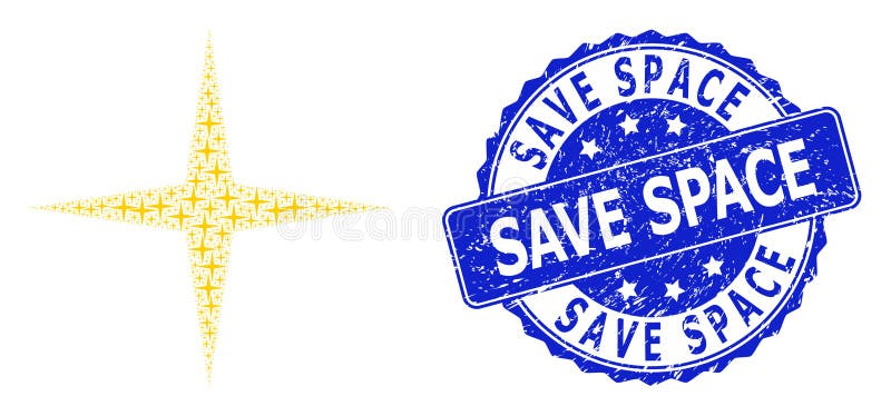 Textured Save Space Round Stamp and Recursion Space Star Icon Collage ...