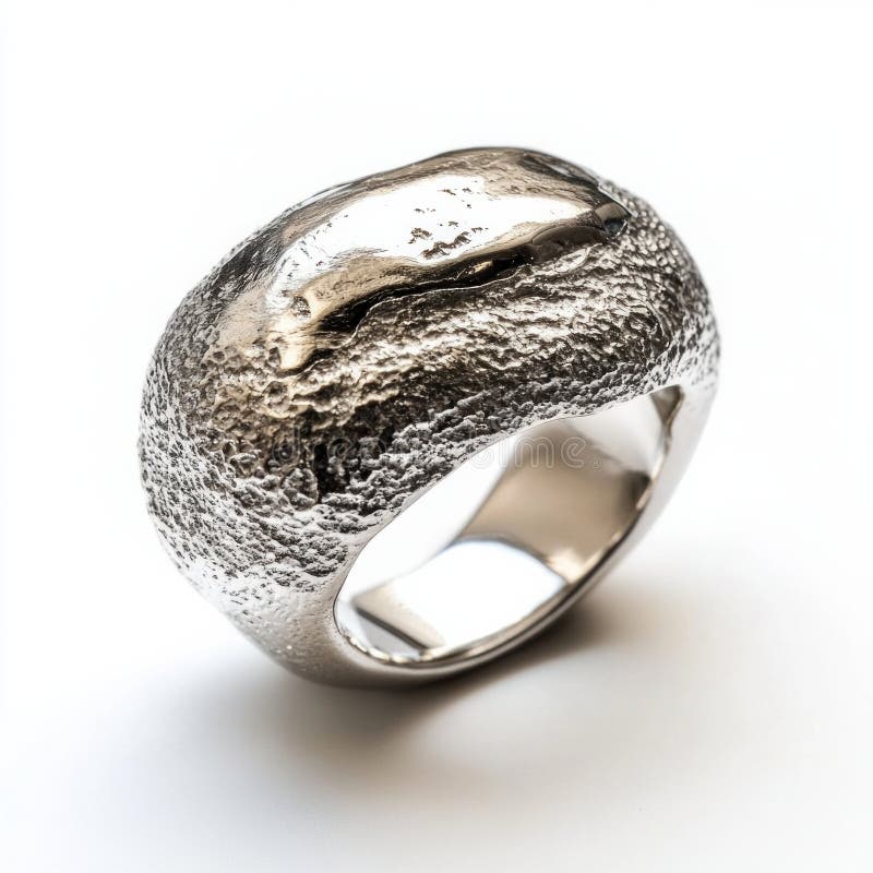 Textured Silver Ring with Organic Design and High Polish Finish Stock ...