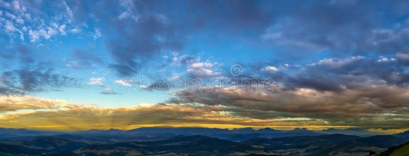 Textured Sky at Sunset Over Landscape Valley, Panorama Stock Image ...