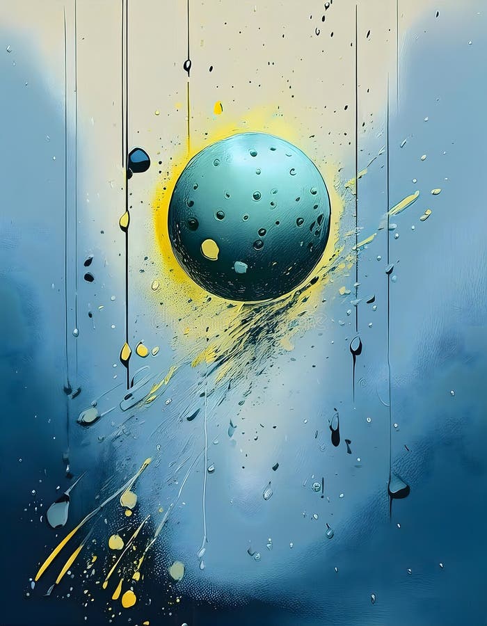 A Textured Sphere Hangs Suspended Against a Backdrop of Dripping Paint ...