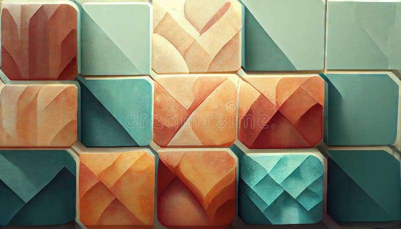 Textured Square Green and Orange Tiles Pattern Stock Illustration ...
