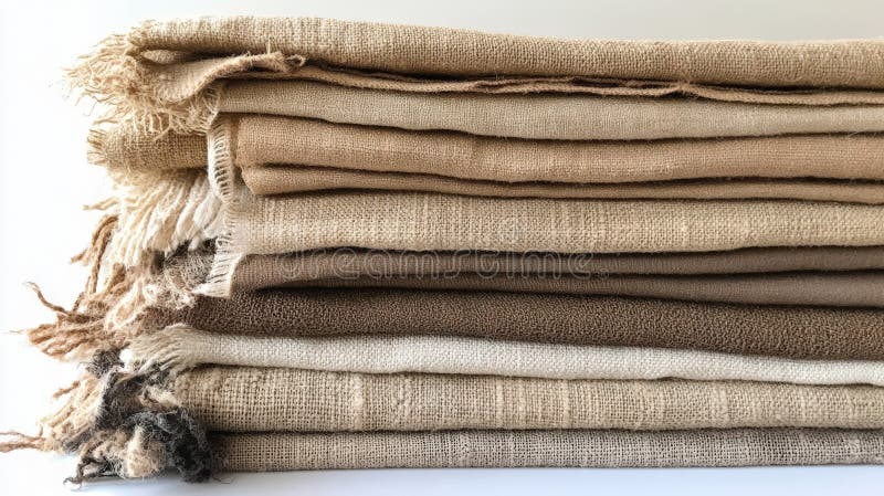 Textured Stack of Natural Fiber Fabrics in Rustic Earth Tones Stock ...