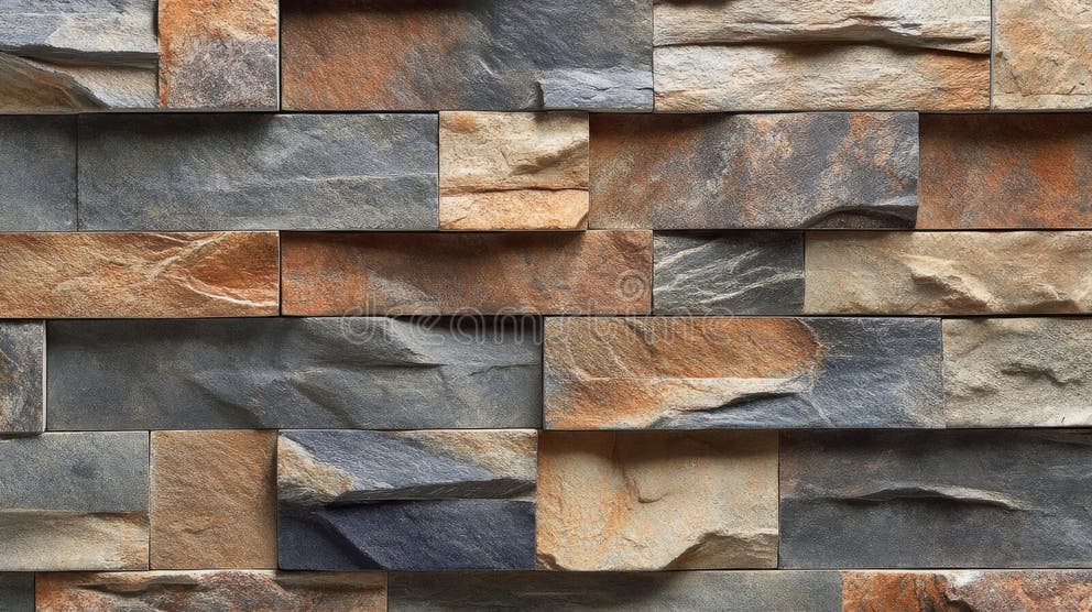Textured Stone Cladding Wall with Brown and Gray Tones in Horizontal ...