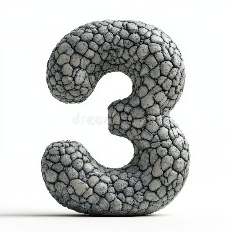 A Textured, Stone-like Number Three with a Cracked Surface Stock ...