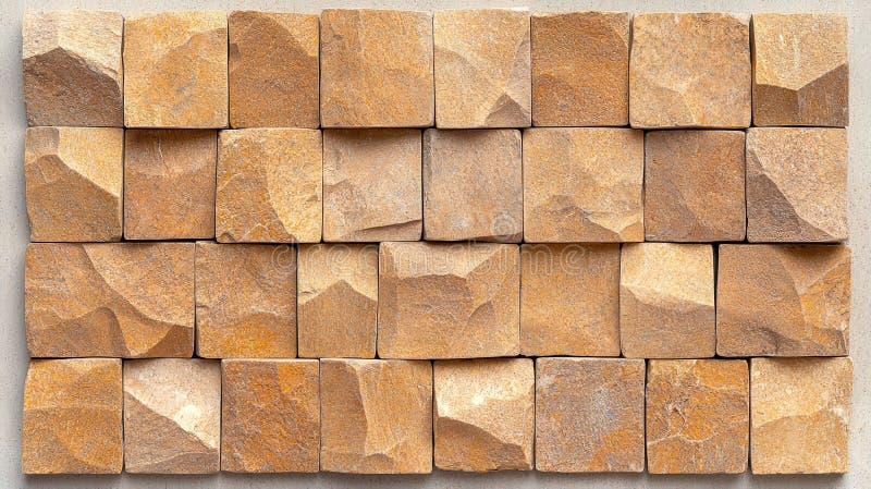Textured Stone Wall Brown Cubic Tiles Beige Background Interior Design ...