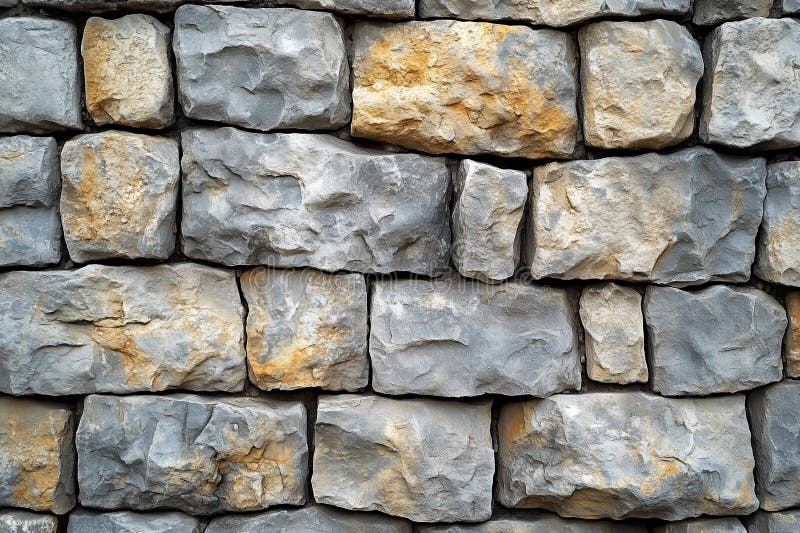 Textured Stone Wall Composed of Variously Shaped Gray and Tan Stones ...