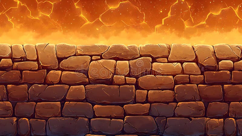 Textured Stone Wall with Golden Glowing Sky Pixel Art Background for ...