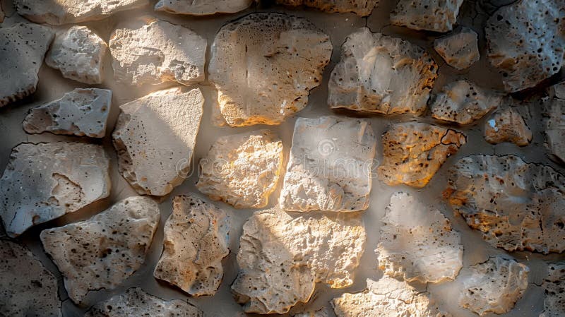 Textured Stone Wall Illuminated by Gentle Sunlight in a Serene Indoor ...