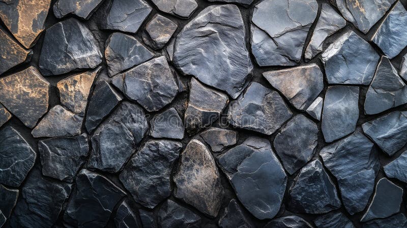 Textured Stone Wall with Irregular Dark Stones Creating Rugged Pattern ...