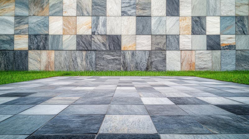 Textured Stone Wall and Pathway with Greenery: Modern Architectural ...