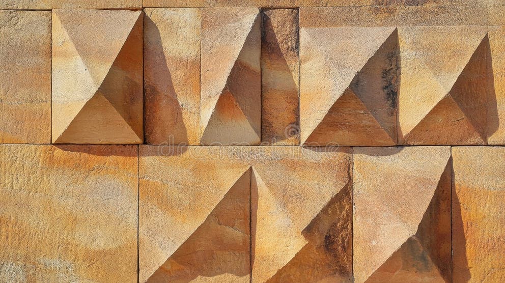 Textured Stone Wall with Triangular Shapes and Shadows Creating Depth ...