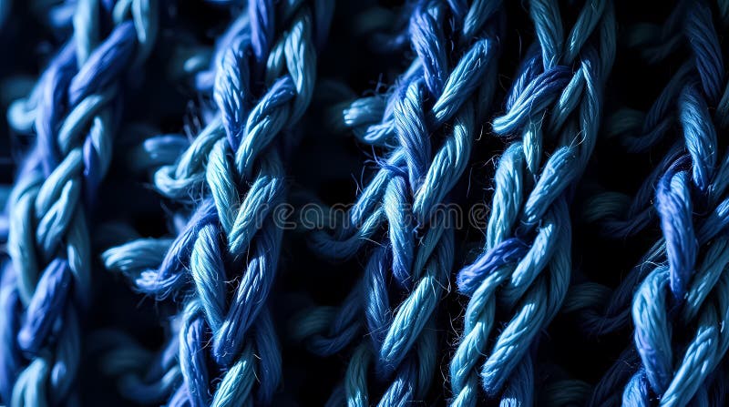 Textured Strands of Blue Threads Intertwined in a Close-up View ...