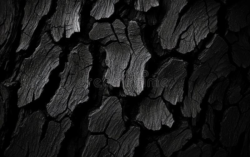 Textured Surface of Black Bark with Layers and Cracks White Isolate ...