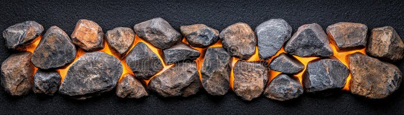 Textured Surface of Dark Stones with Glowing Amber Light in between for ...