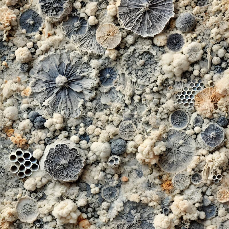 Textured Surface with Diverse Circular and Organic Shapes, Resembling a ...