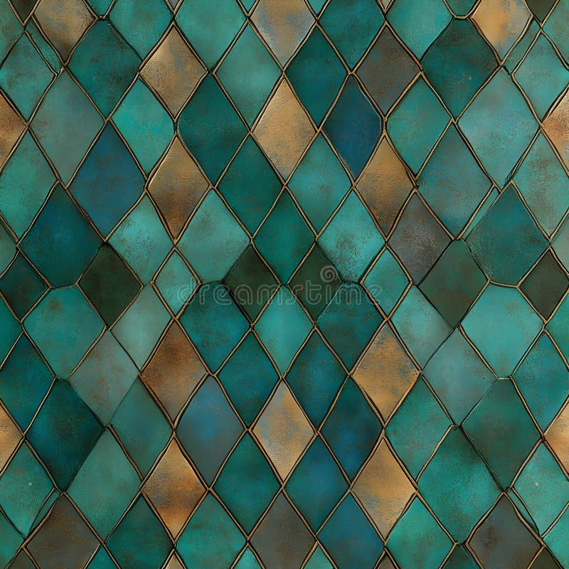 A Textured Surface Featuring Diamond-shaped Tiles in Shades of Teal and ...