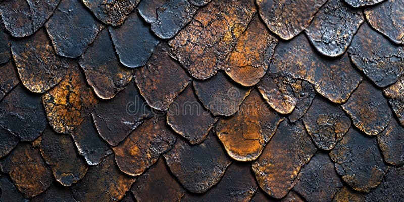 A Textured Surface of Overlapping Scales in Dark and Metallic Hues ...