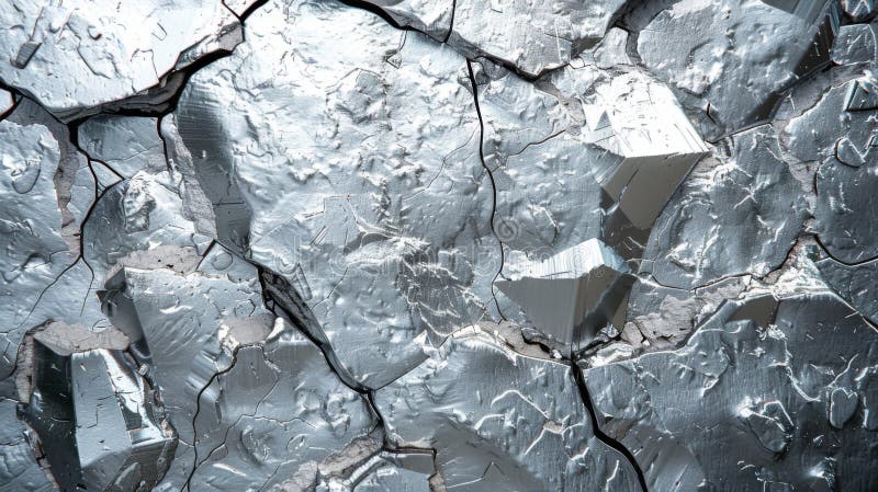Close Up View of Cracked Silver Paint on a Textured Surface, Showcasing ...