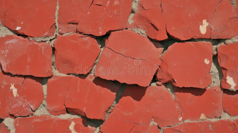 Textured Surface of Sun Baked Cracked Red Clay Wall Close-up for Rustic ...