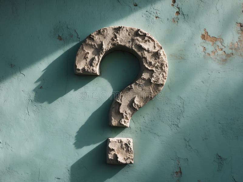 Textured Teal Wall with a Rugged Large Question Mark and Sunlight ...