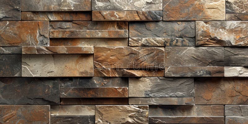 Textured Tile Wall with Large Rectangular Stones in Earthy Tones and ...