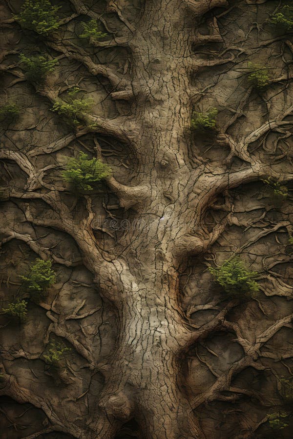 Textured Tree Bark with Exposed Roots in a Natural Setting Stock ...