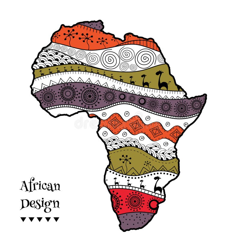 Textured Vector Map of Africa. Hand-drawn Ethno Pattern, Tribal ...