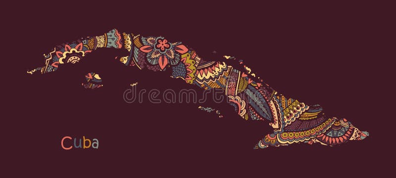 Textured Vector Map of Cuba. Illustration in Hand Drawing Doodle Style ...