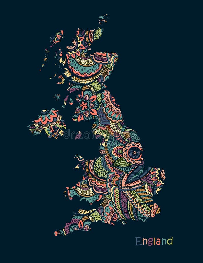 Textured Vector Map of England. Illustration in Hand Drawing Doodle ...