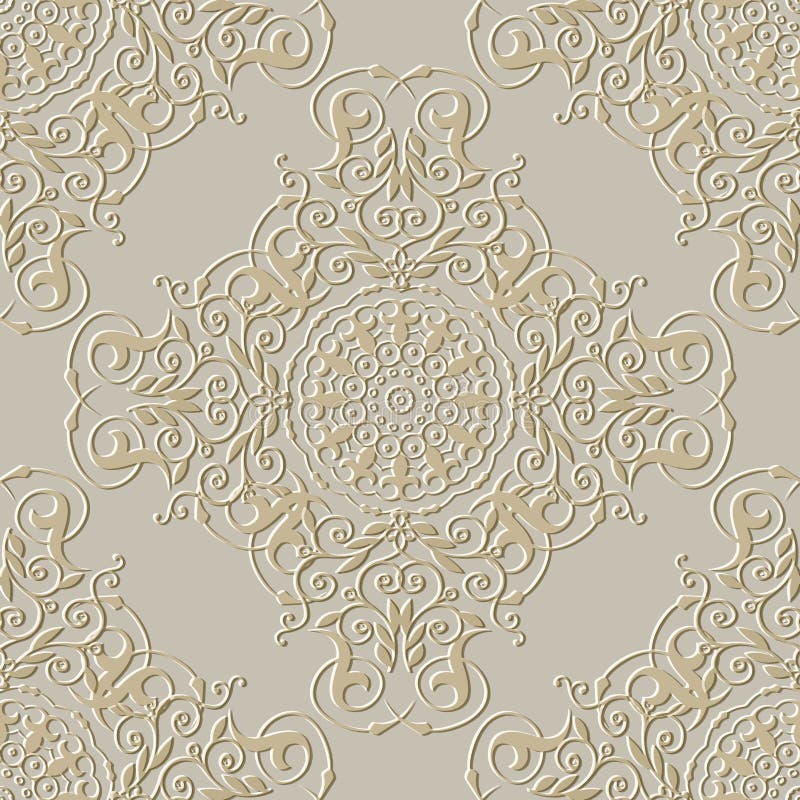 Textured Vintage Emboss 3d Damask Seamless Pattern. Embossed Ornamental ...