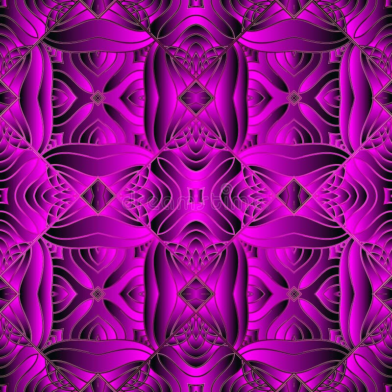 Textured Violet 3d Vector Seamless Pattern. Ornamental Abstract ...