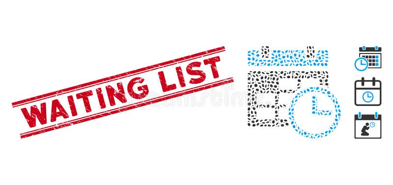 Textured Waiting List Line Seal with Collage Date and Time Icon Stock ...