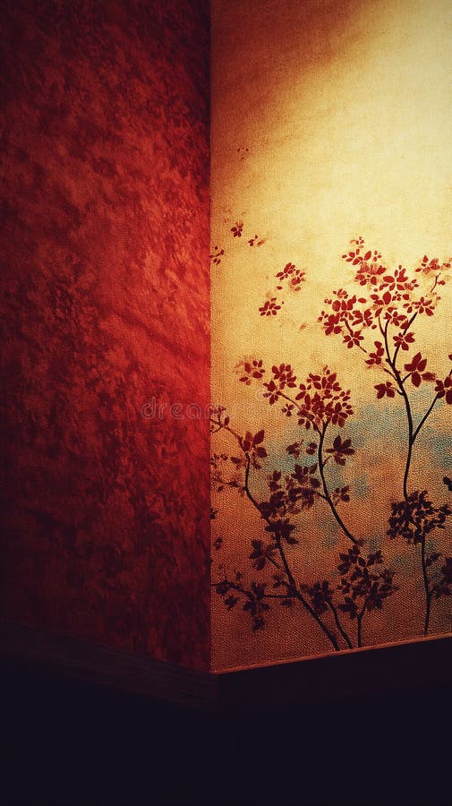 A Textured Wall Corner Features Two Distinct Designs. the Left Side ...